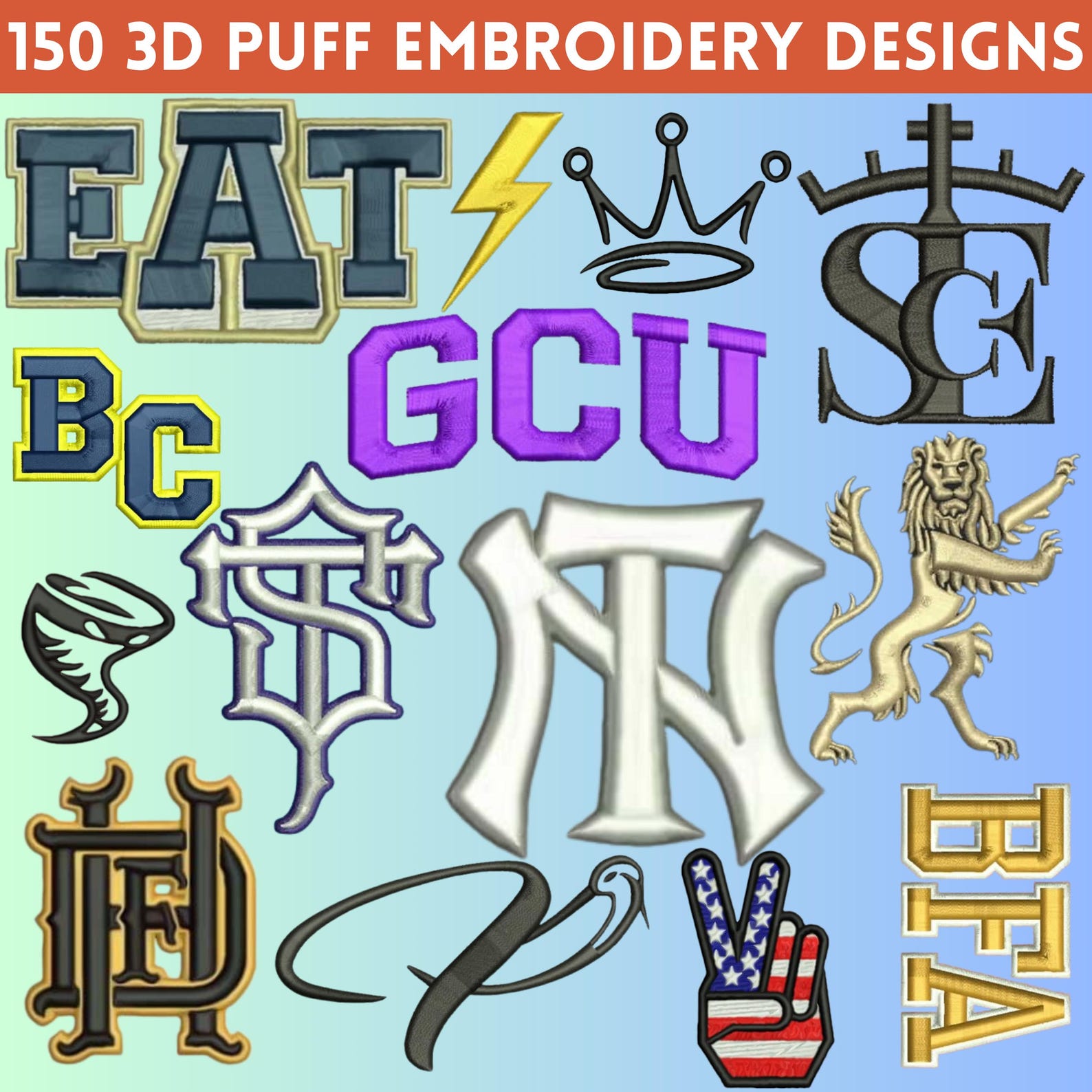 150 Puffy Embroidery Designs, 3D Foam Logos (DST Files) - Etsy