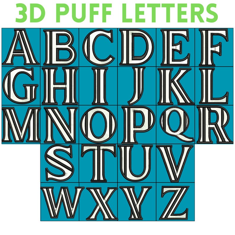Block Font Puffy Embroidery Letters, 3D Block Alphabets DST Files - Etsy