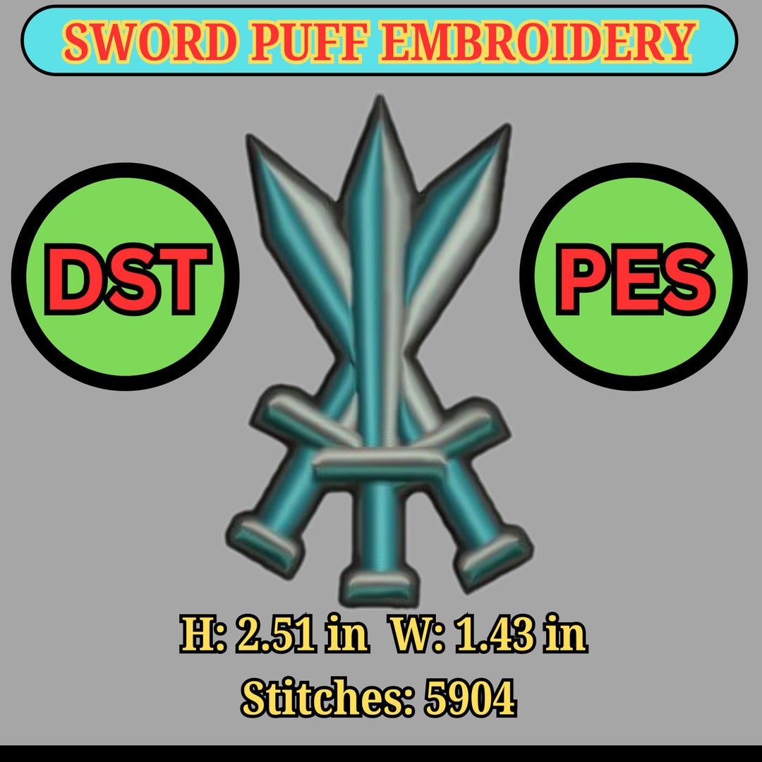 Cross Swords 3D Puff Embroidery Patch Design (PES DST EMB) - Etsy