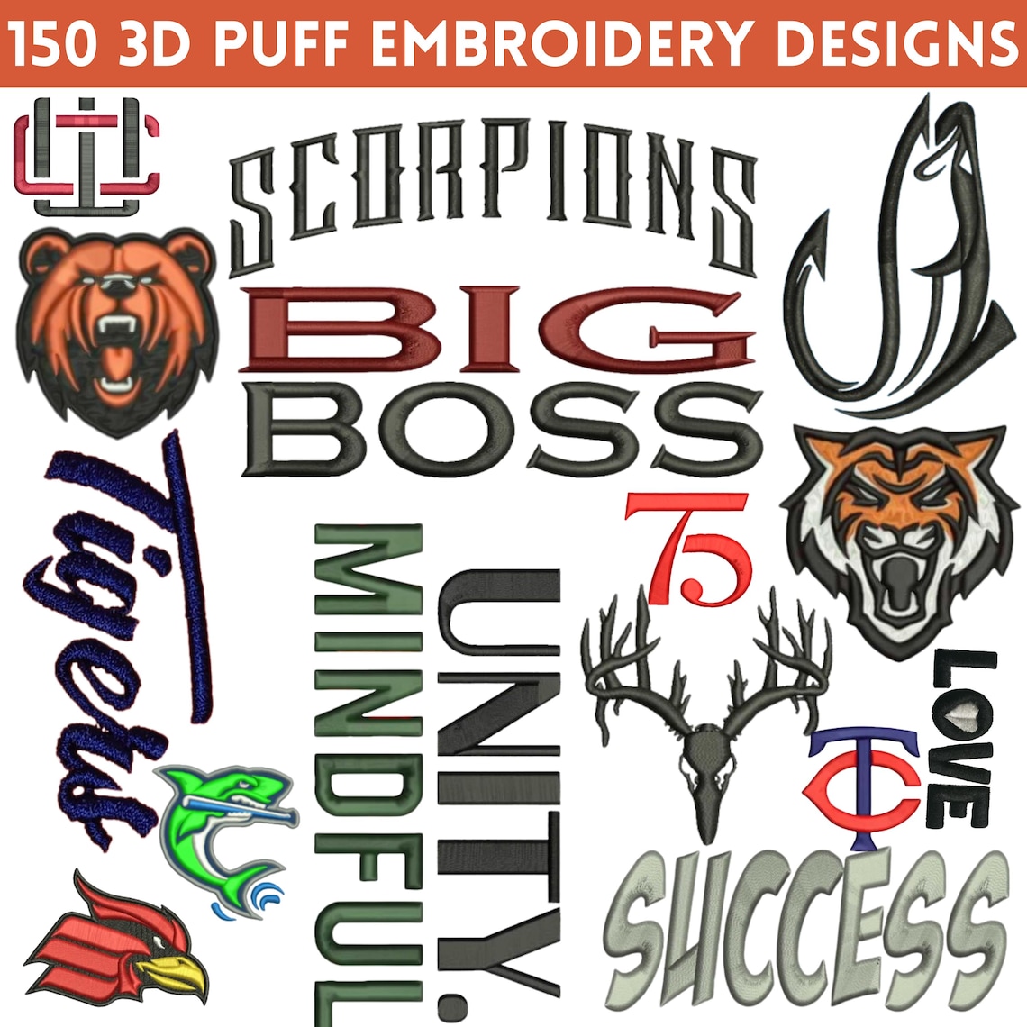 150 Puffy Embroidery Designs, 3D Foam Logos (DST Files) - Etsy