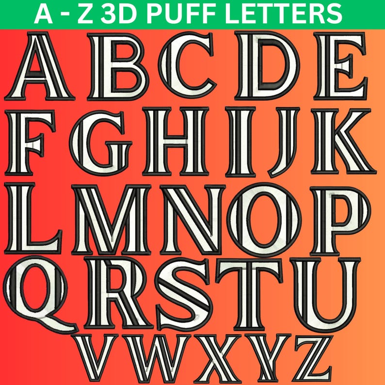 Block Font Puffy Embroidery Letters, 3D Block Alphabets DST Files - Etsy