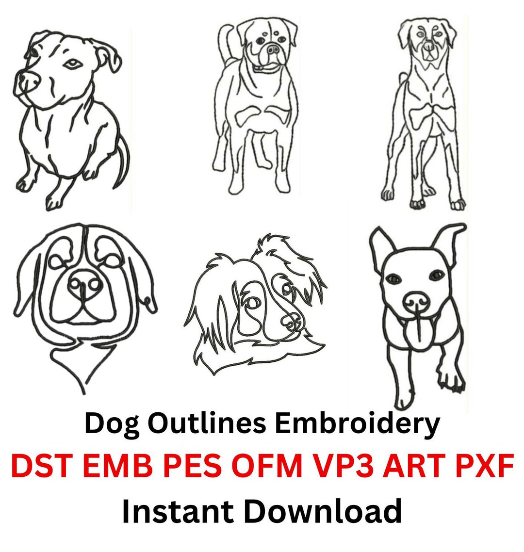 Dog Outlines Machine Embroidery | Dog Head Outline | Pet Outlines ...
