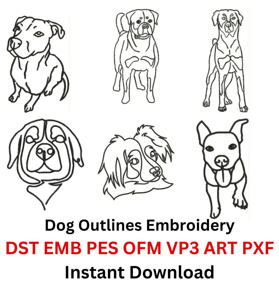 Dog Outlines Machine Embroidery | Dog Head Outline | Pet Outlines ...