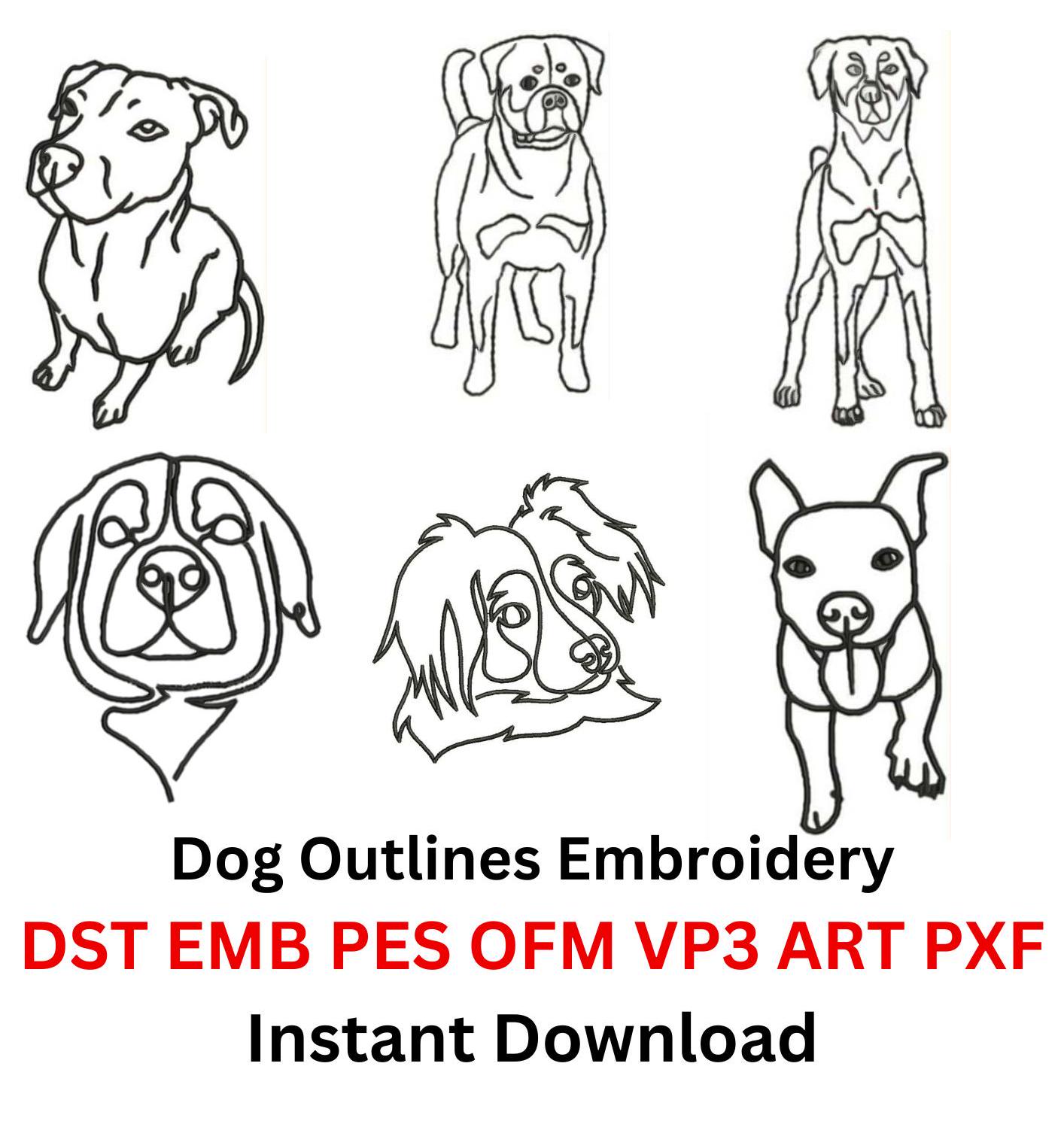Dog Outlines Machine Embroidery | Dog Head Outline | Pet Outlines ...