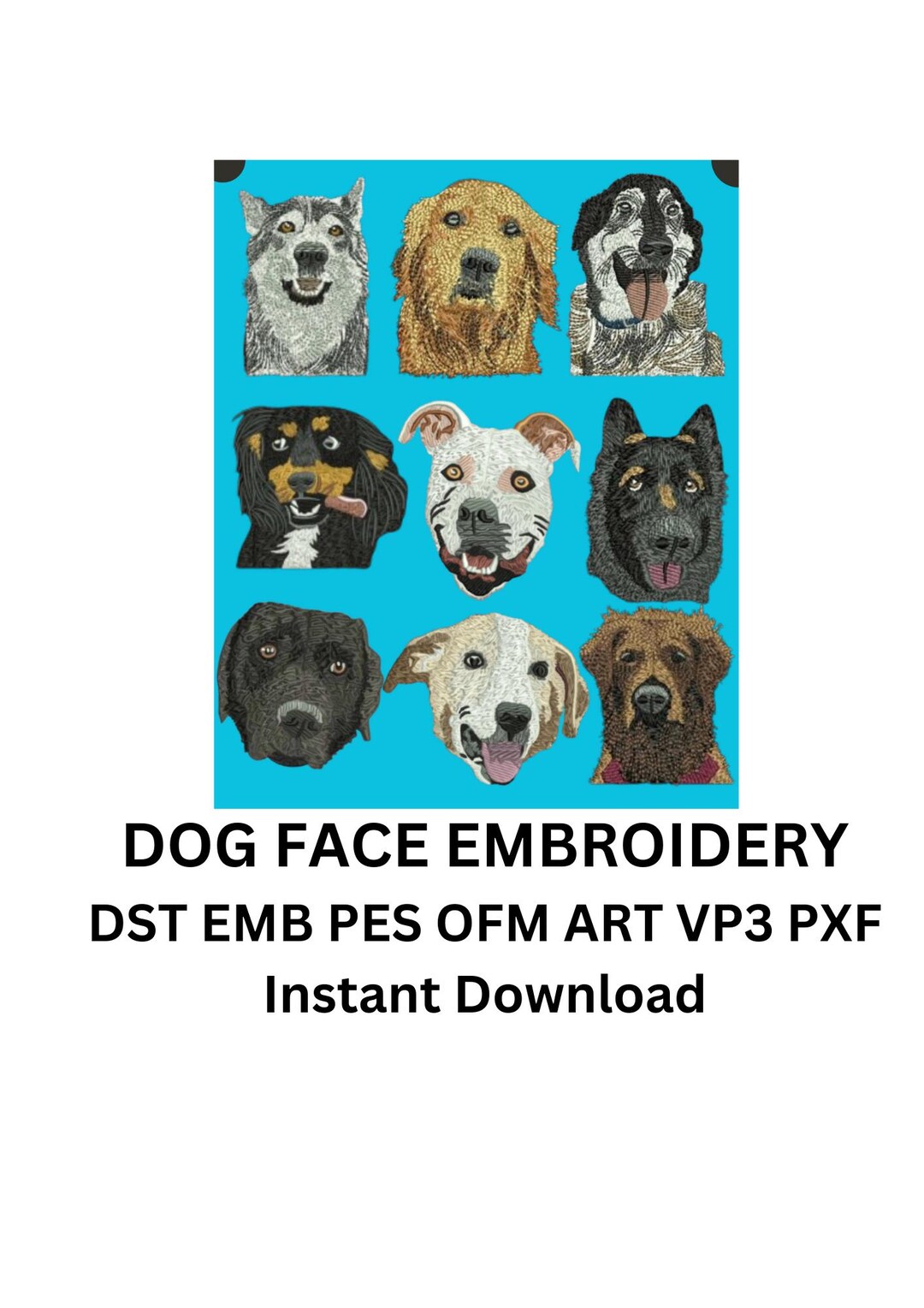 Dog Embroidery | Dog Face Files | Dogs EMB DST PDF | Dogs Instant ...