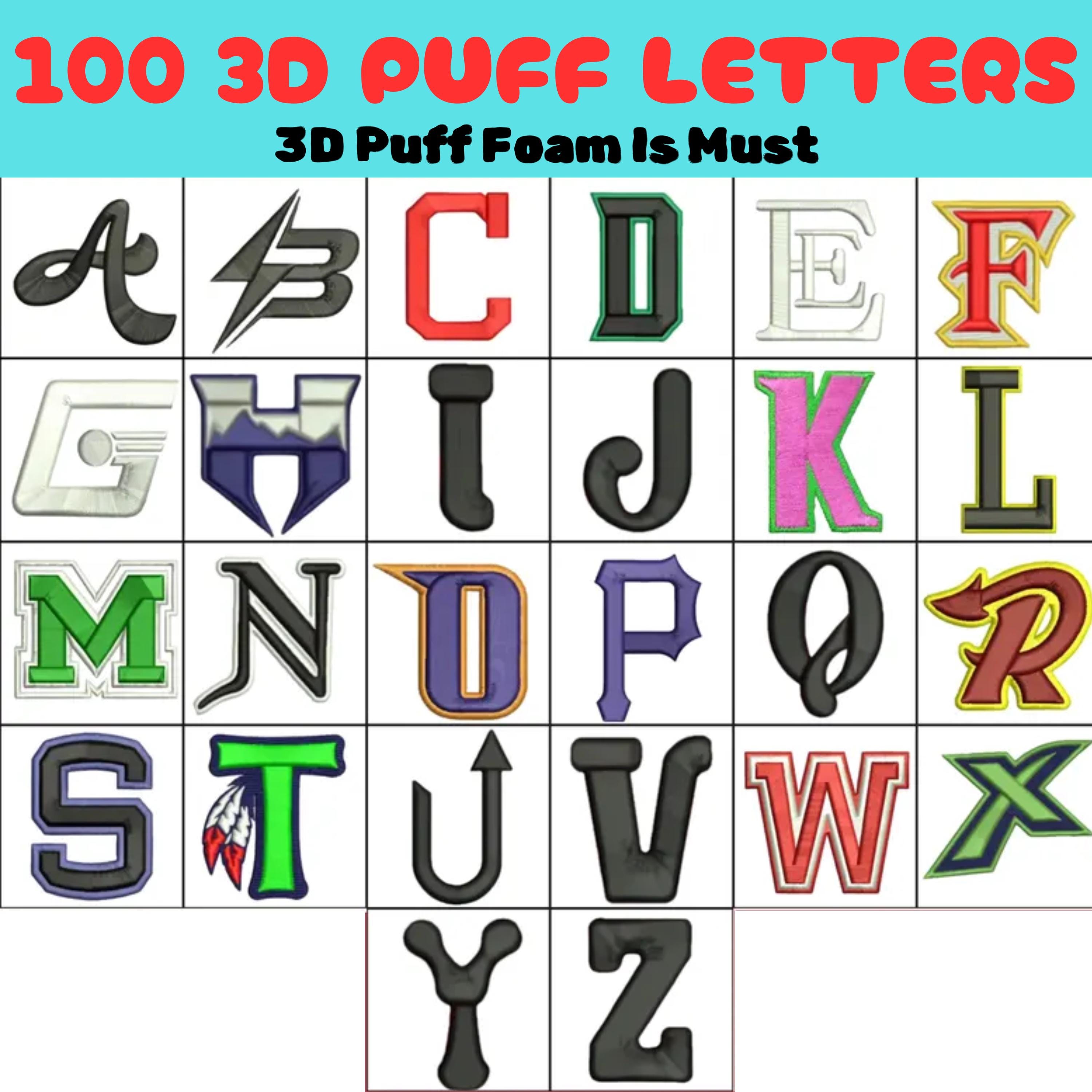 100 3D Puff Embroidery Letters | 100 Unique Embroidery PUFF Letters ...