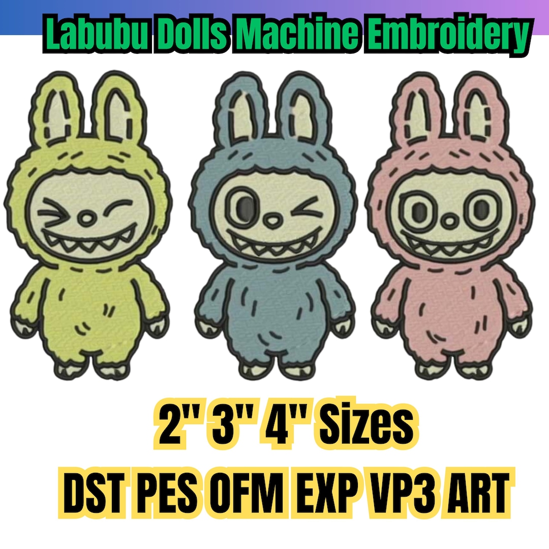 Labubu Doll Embroidery Designs: Monster Cartoon PES Files, Halloween ...
