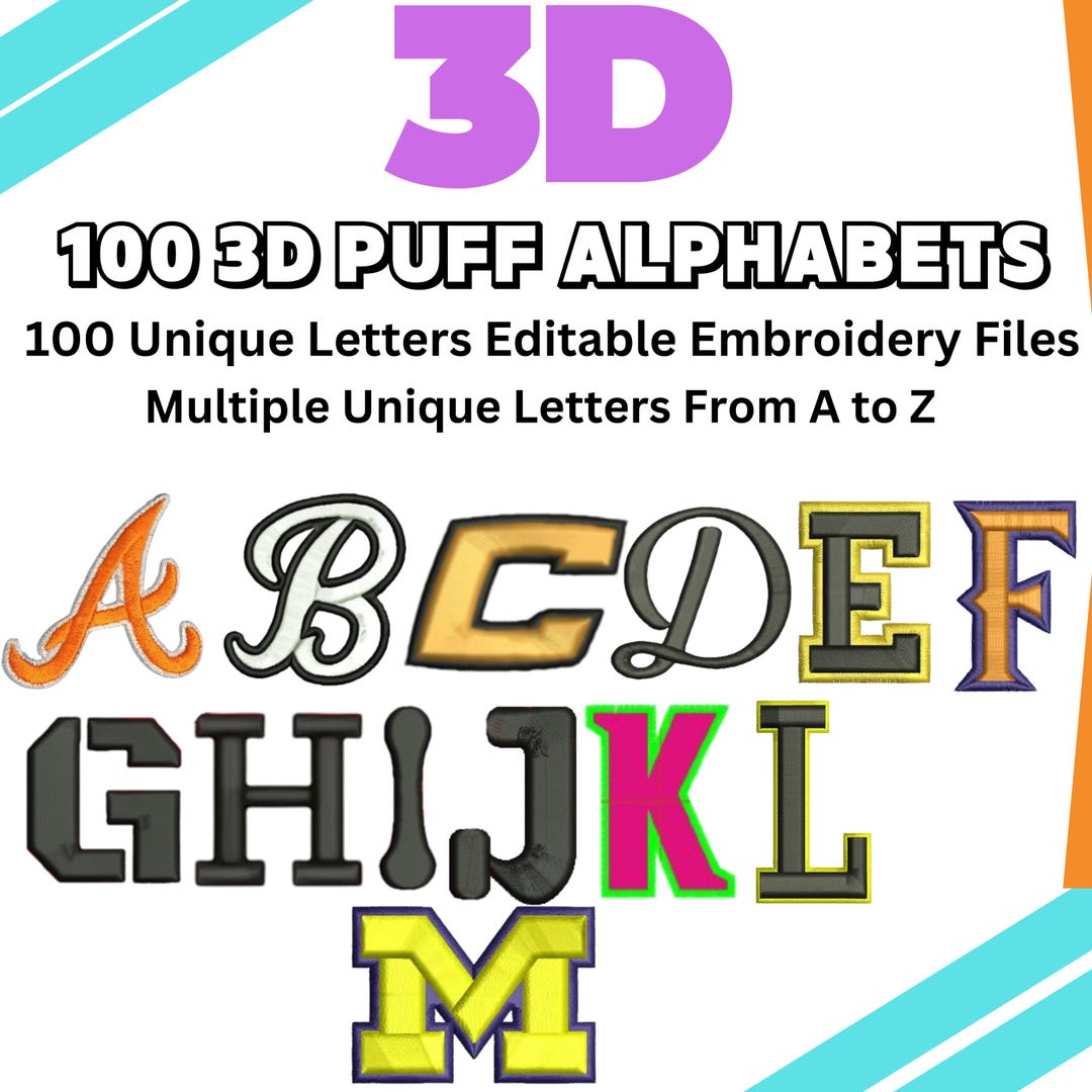 3D Puff Embroidery Letters | 100 PUFF Alphabets | 100 Unique Embroidery ...