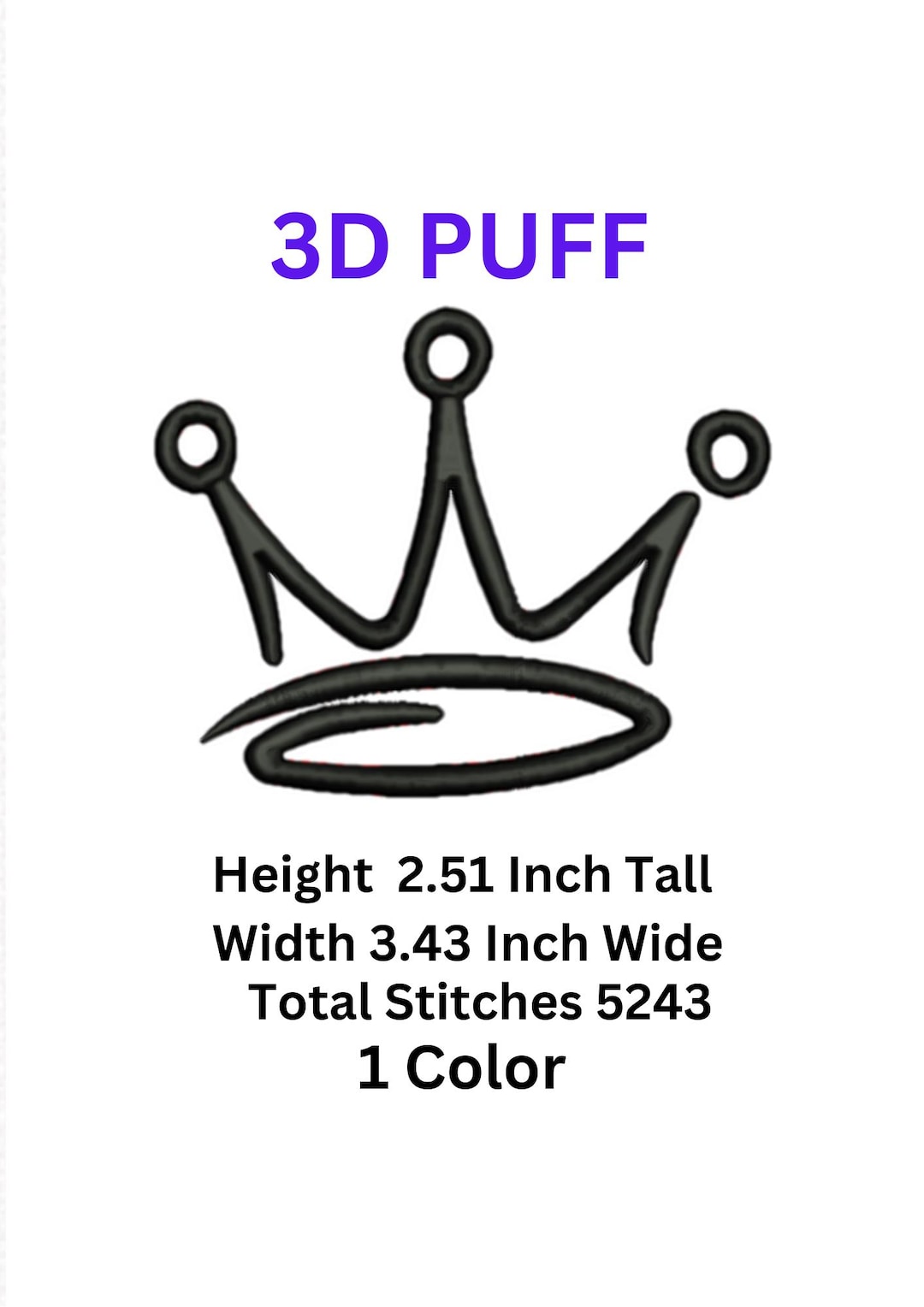 3D Puff Crown Embroidery Design, PES File (digital Download) - Etsy