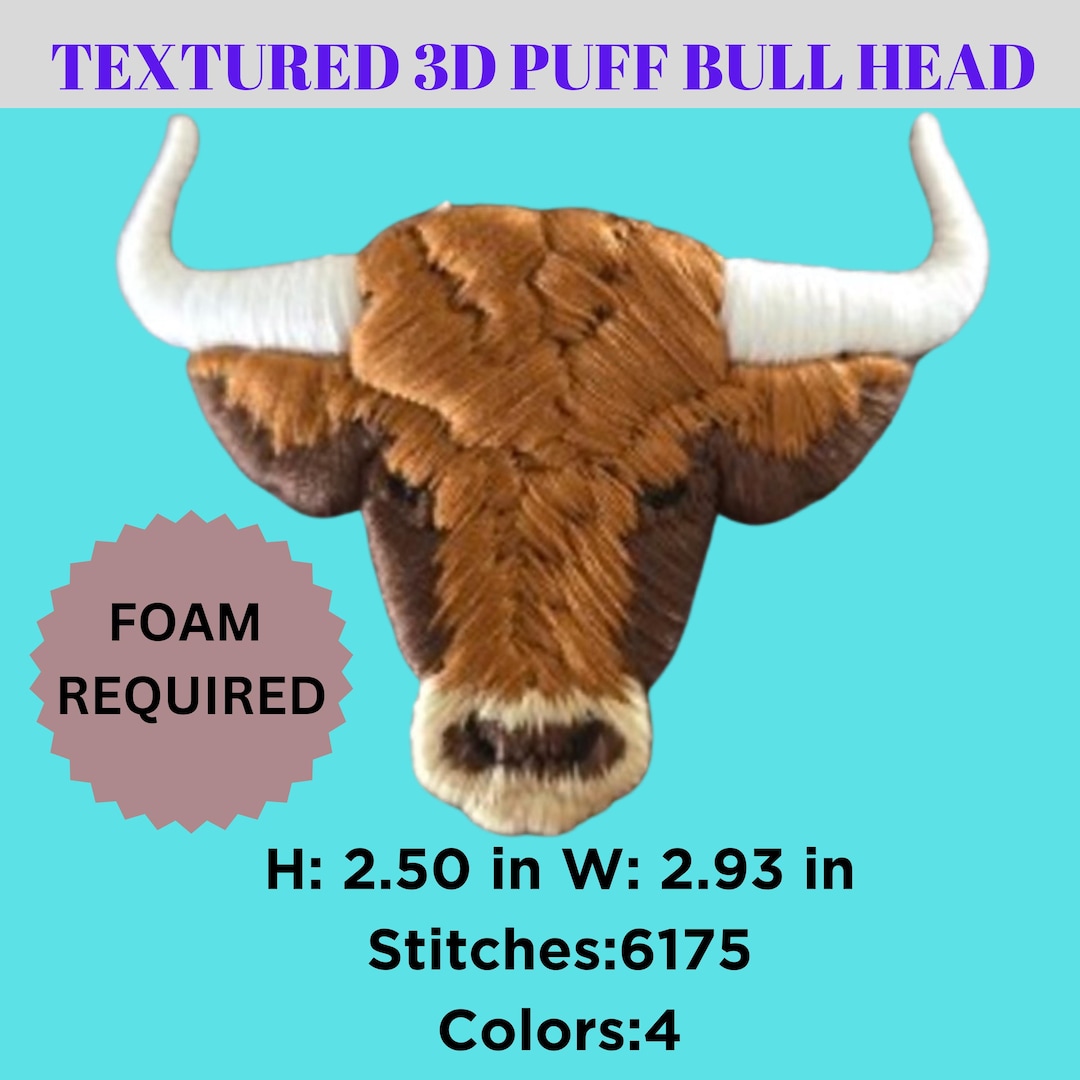 3D Puff Embroidery | 3D Bull Head | Hat Front PUFF | Hat Embroidery ...