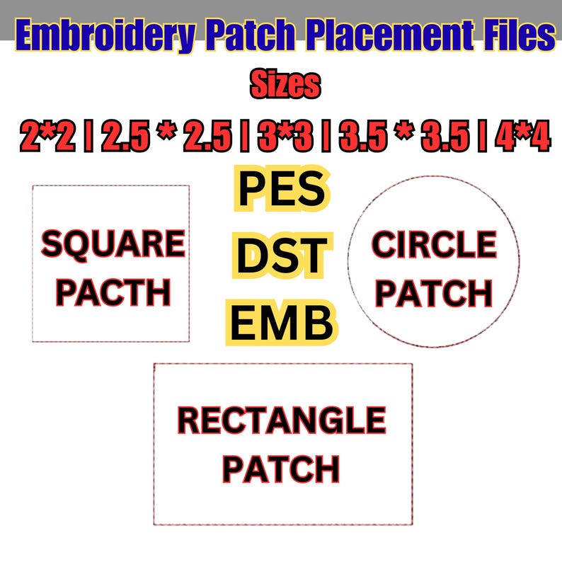 Embroidery Patch Placement Pattern: Multiple Sizes & Shapes (PES, DST ...