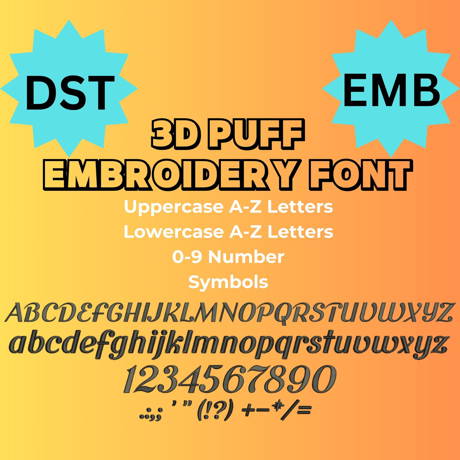 Cursive Puffy Embroidery Font: 3D Puff Italic Font Instant Download - Etsy