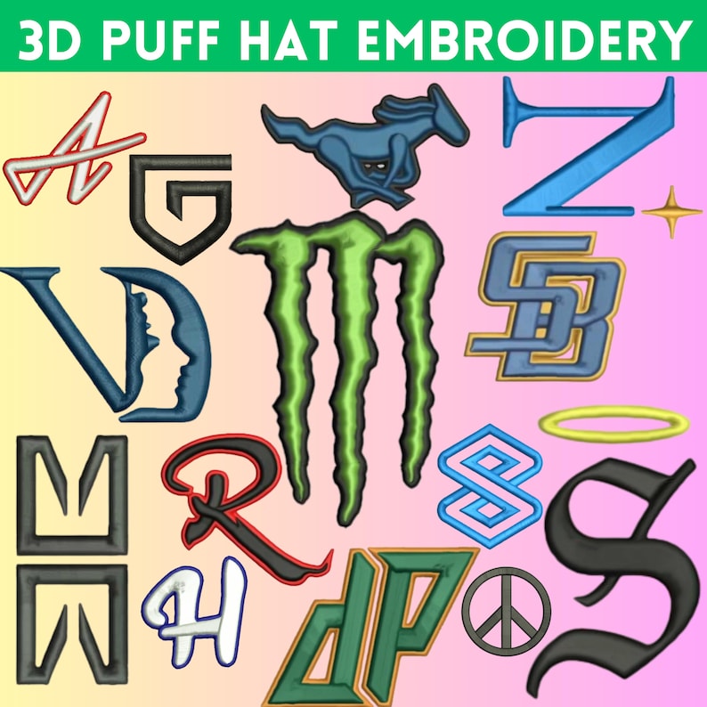 150 Puffy Embroidery Designs, 3D Foam Machine DST Files, Tajima and ...
