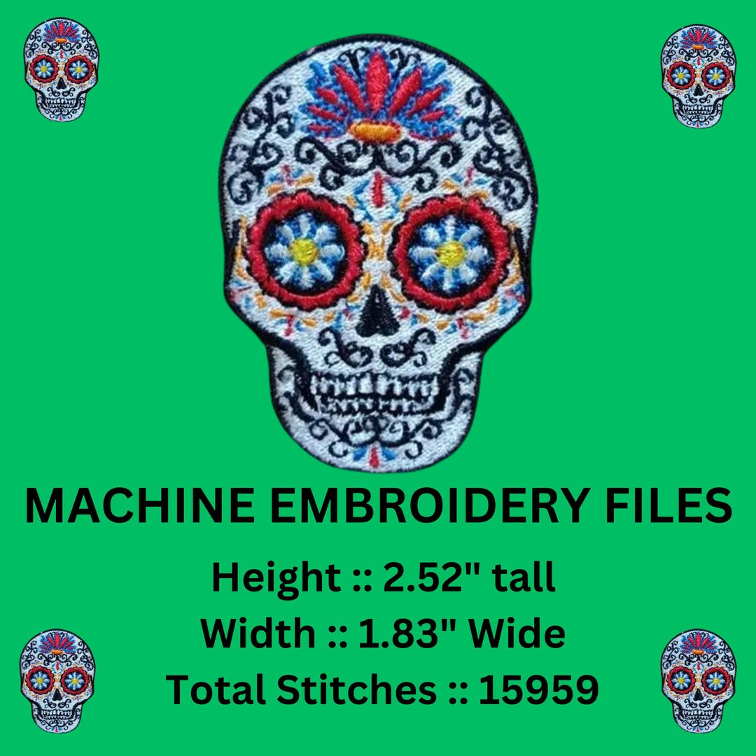 Floral Skull Machine Embroidery | Vibrant Skull Dst Emb | Colorful ...