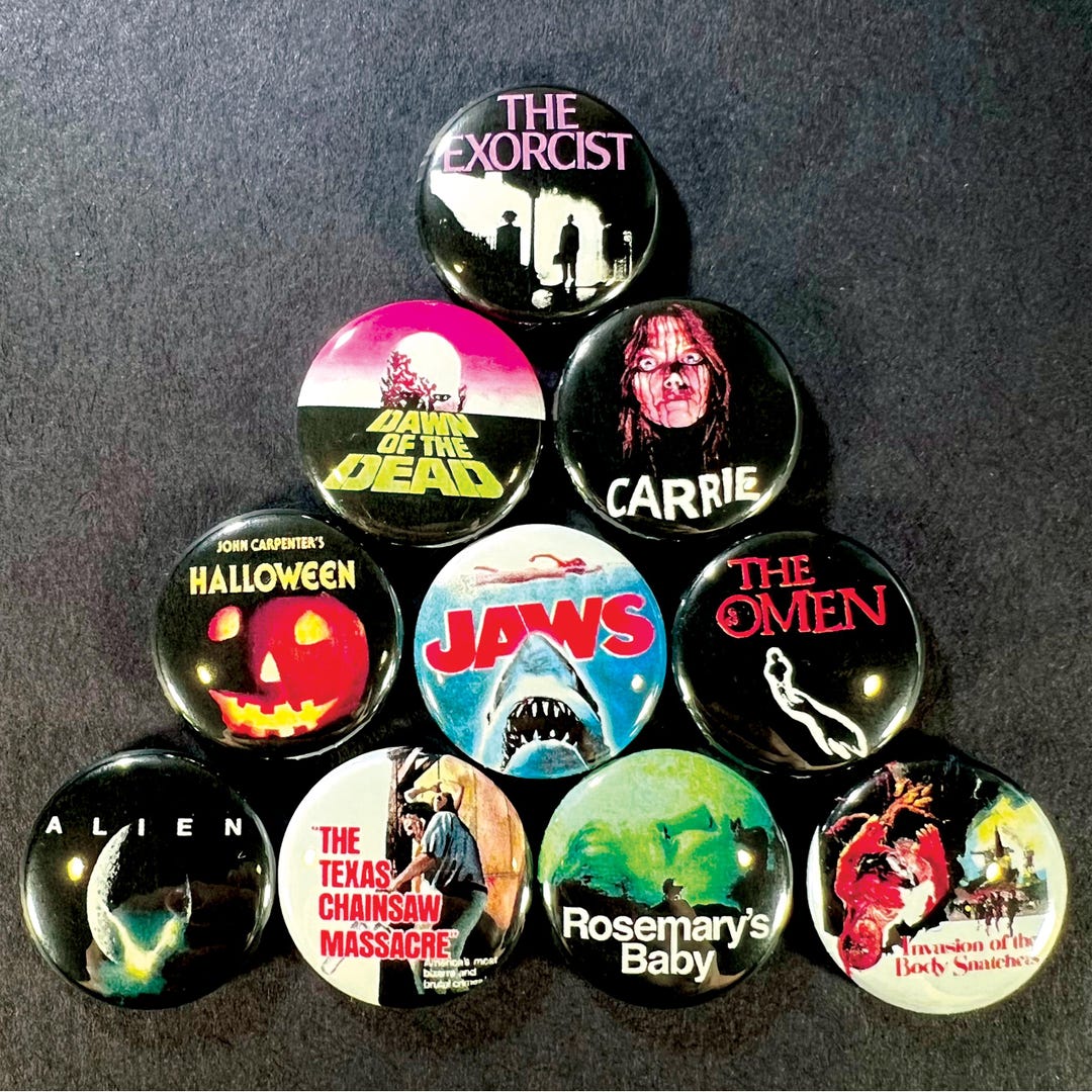 Classic 70's Horror Movie 1" Pinback Button Set (all 10 Pins) Cult Sci ...