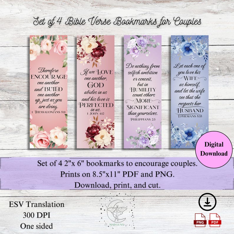 Printable ESV Bible Verse Bookmarks for Couples, Christian Quotes ...