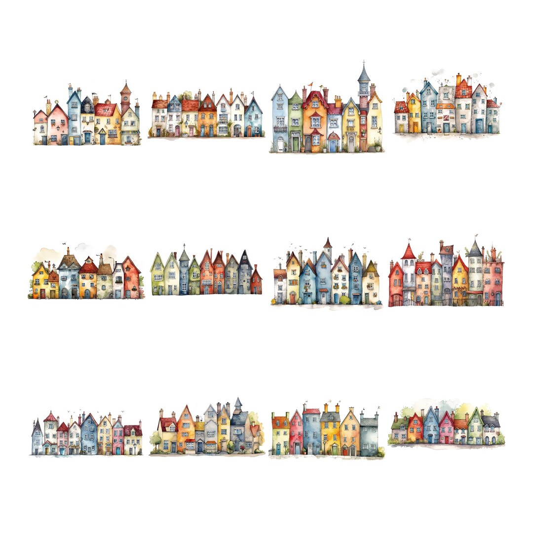 Quirky Houses Clipart Bundle, 12 High Quality PNG Files, Journal ...