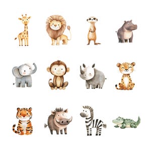 Cute Safari Animals Clipart Bundle, 12 High Quality PNG Files, Journal ...