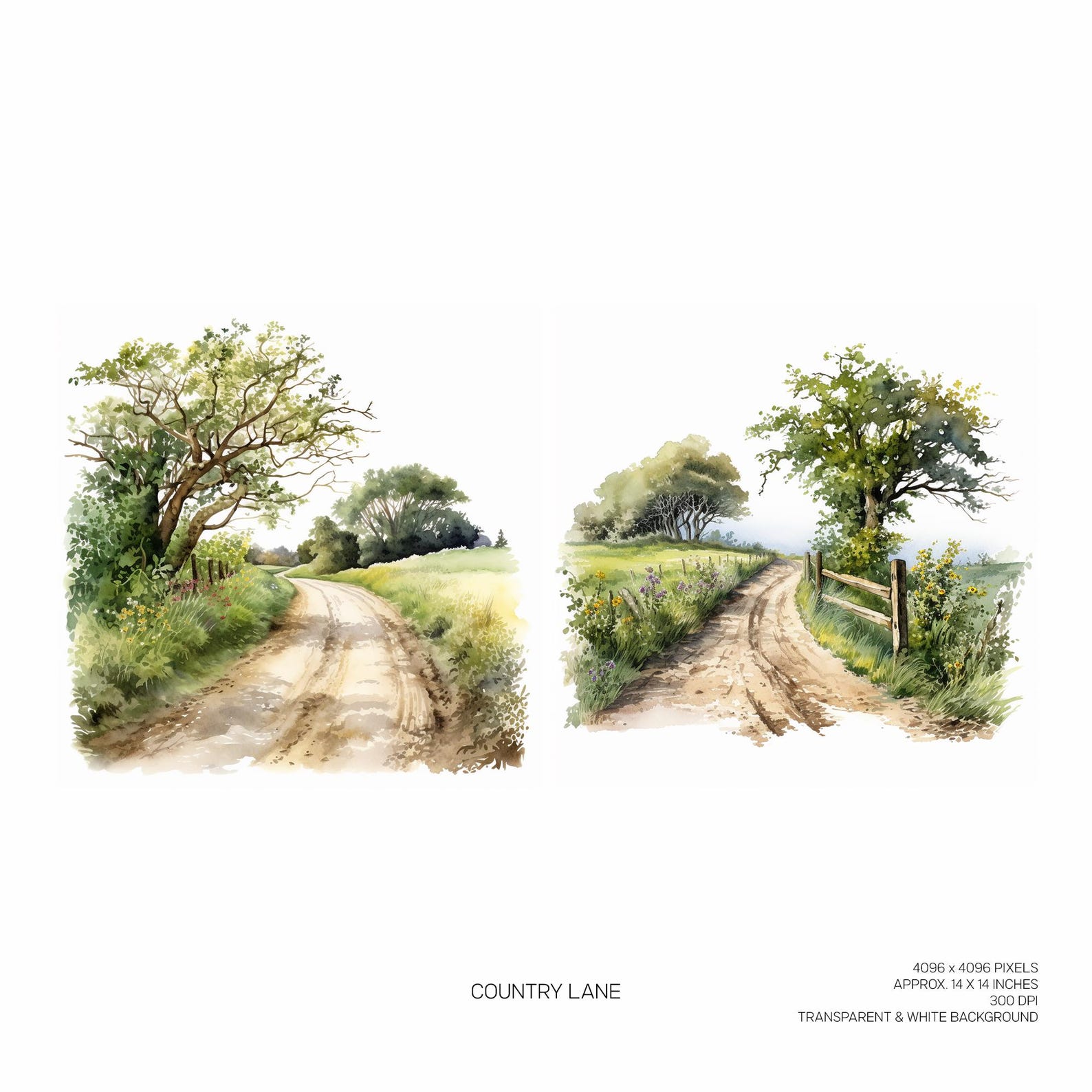 Country Lane Clipart Bundle, 12 High Quality PNG Files, Journal ...