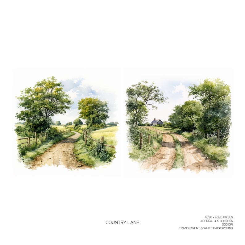 Country Lane Clipart Bundle, 12 High Quality PNG Files, Journal ...