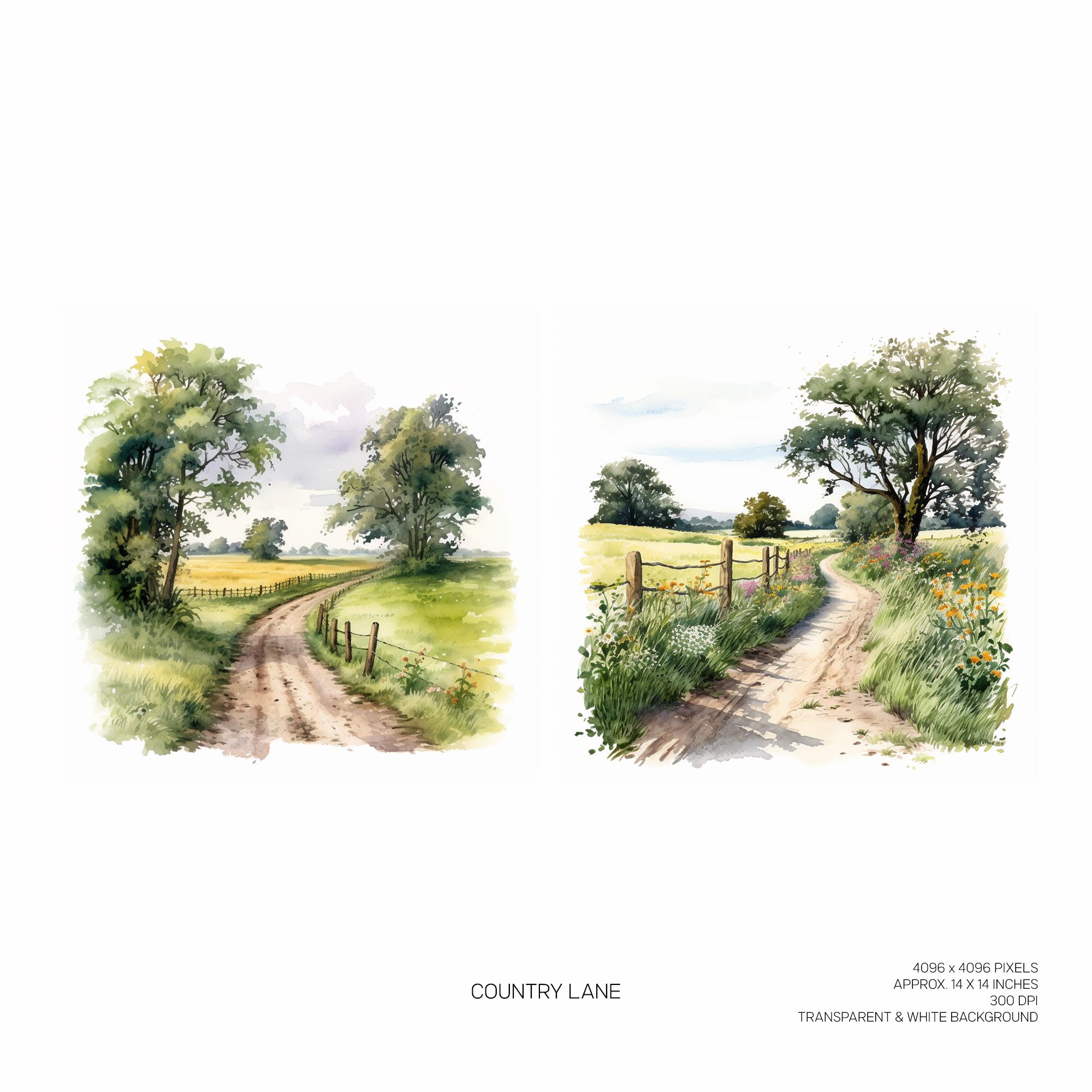 Country Lane Clipart Bundle, 12 High Quality PNG Files, Journal ...