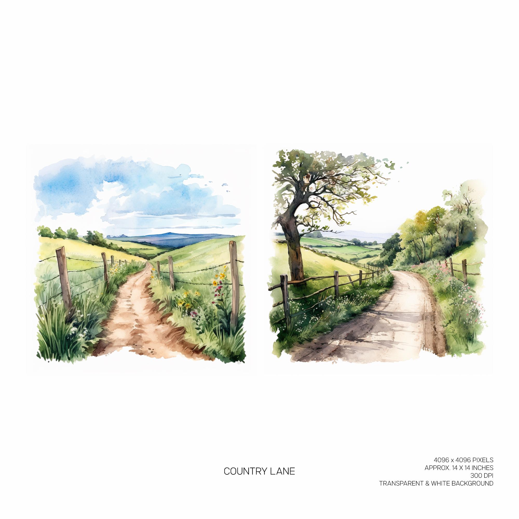 Country Lane Clipart Bundle, 12 High Quality PNG Files, Journal ...