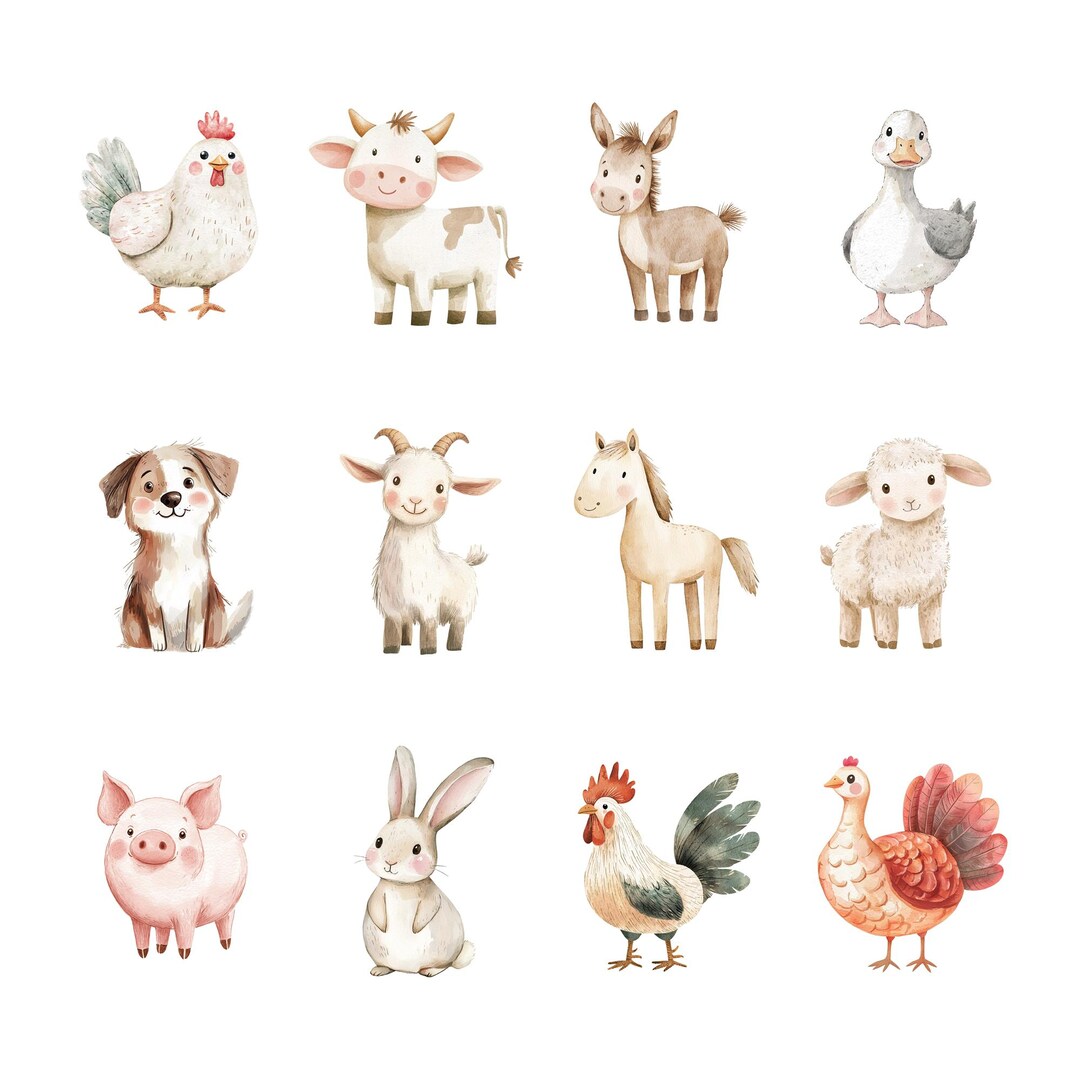 Cute Farmyard Animals Clipart Bundle, 12 High Quality PNG Files ...