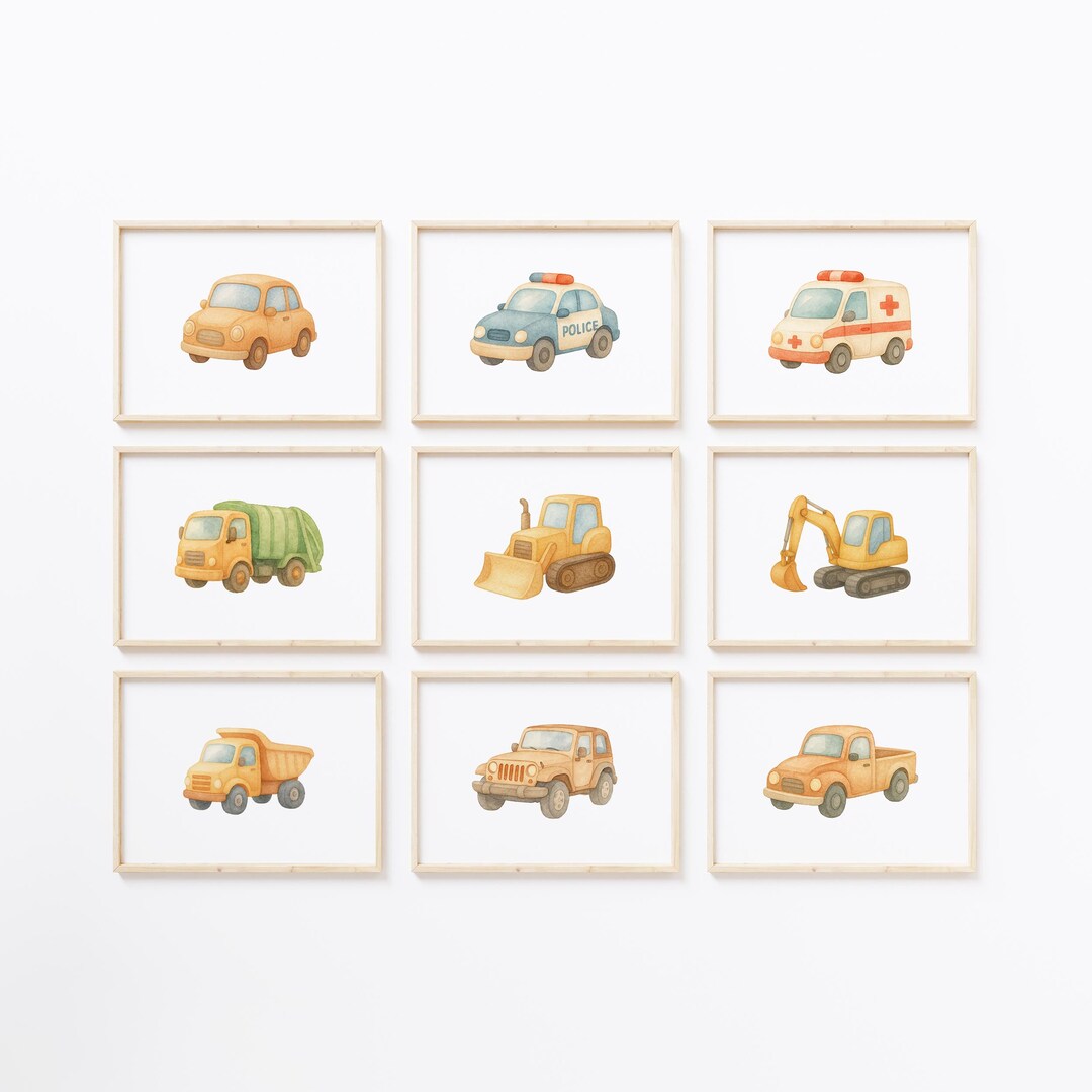 Watercolor Vehicles Nursery Wall Art, Kids Room Decor, Boys Room Art ...