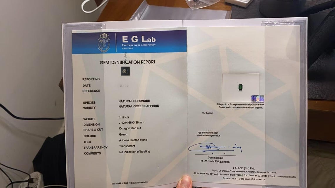 1.17 Carats 99% Clear Green Sapphire EGL Certificate Available ...