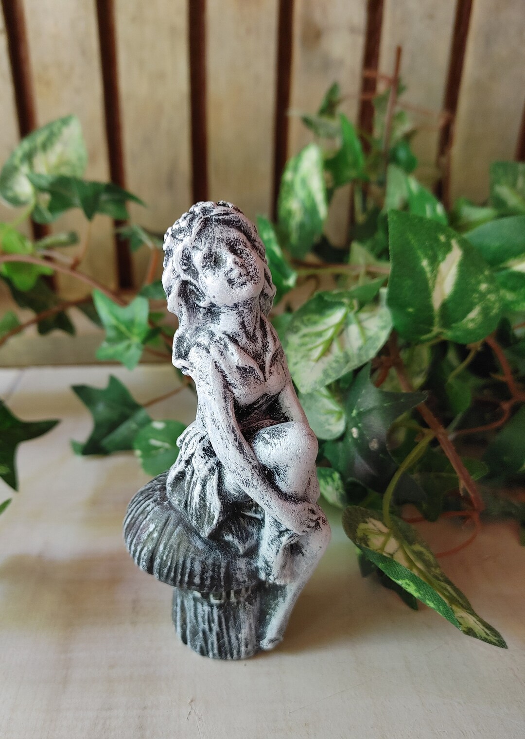Concrete Girl on Mushroom Figurine: Garden Paperweight (4 Inch) - Etsy
