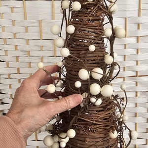 One 17 to 18" Grapevine Topiary Cone With Large White Pip Berry Balls ...