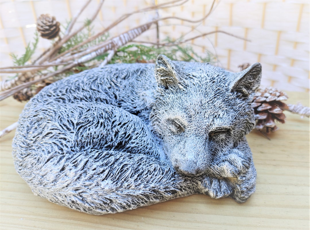 Silver Sleeping Fox, Concrete Fox, Cement Figurine, Cement Fox ...