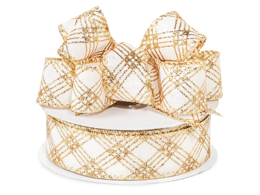 Natural Burlap With Gold Glitter Wired Ribbon, 1-1/2"width, Choose 1, 5 ...