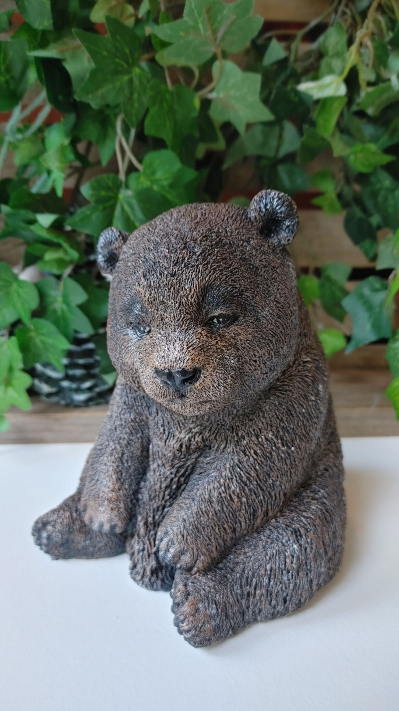 Concrete Sitting Bear Figurine: Brown Cement Garden Decor (6 Inch) - Etsy