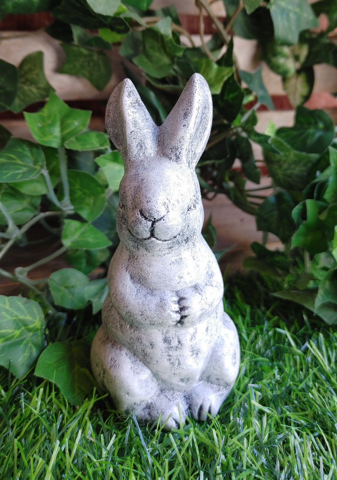 Concrete Bunny Rabbit Figurine: 4.5" Cement Paperweight, Planter Accent ...