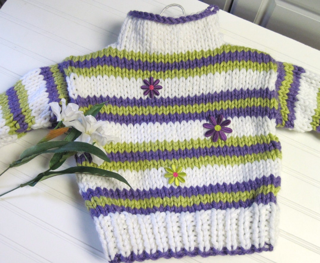 Knitting Pattern Sweater Striped Funnel Neck Child 3 to 12 Years Old - Etsy