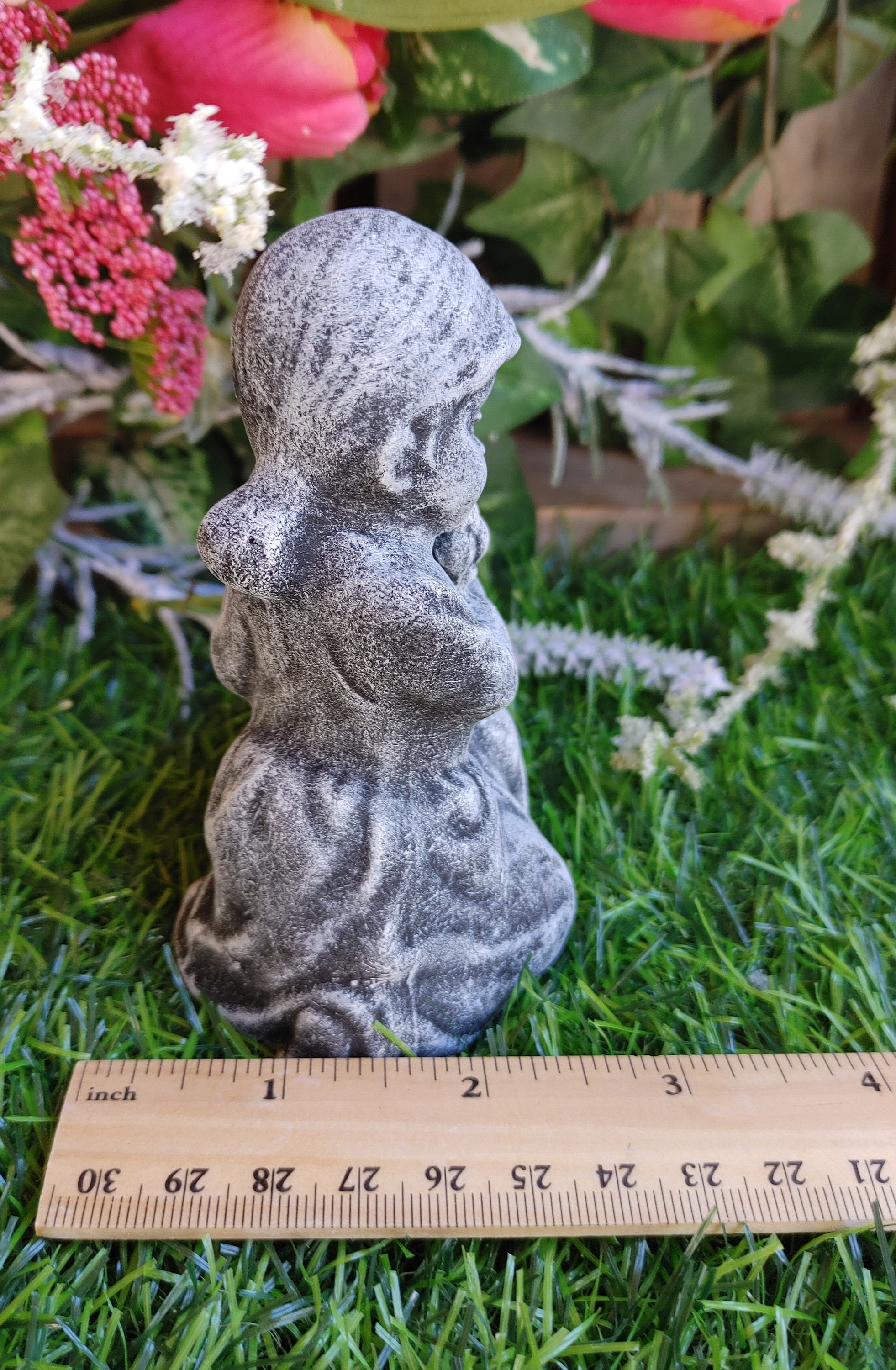 Handcrafted Concrete Girl and Dog Figurine: Garden Decor (4"x 4" X 3 ...