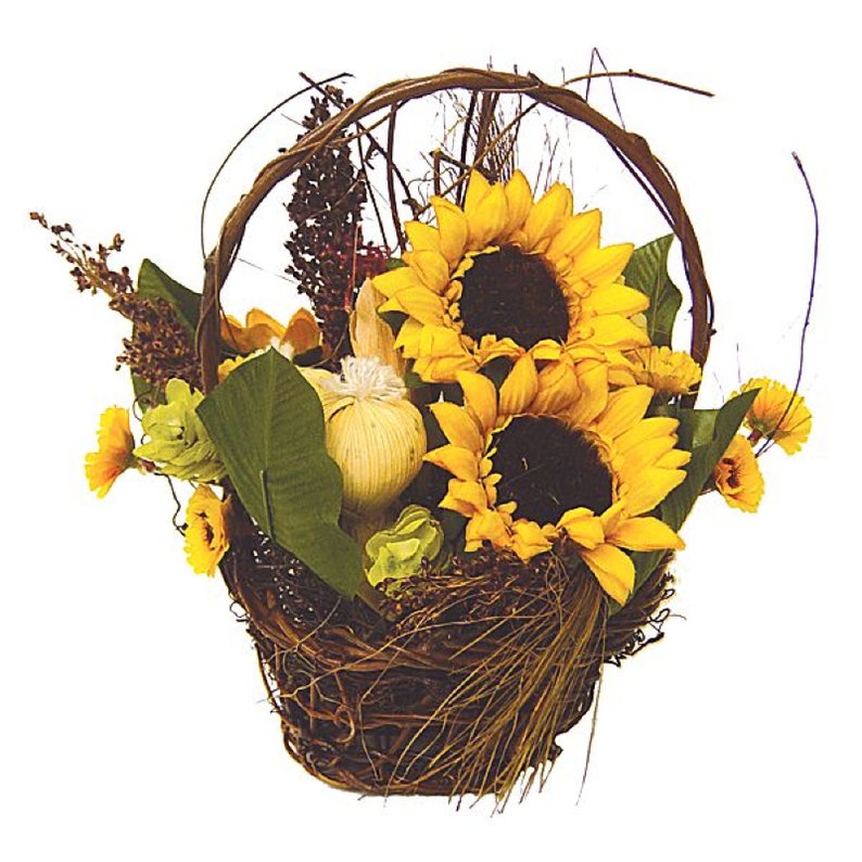 9 In. Silk Grapevine Basket W/bulb Sunflowers Leaves Ready - Etsy