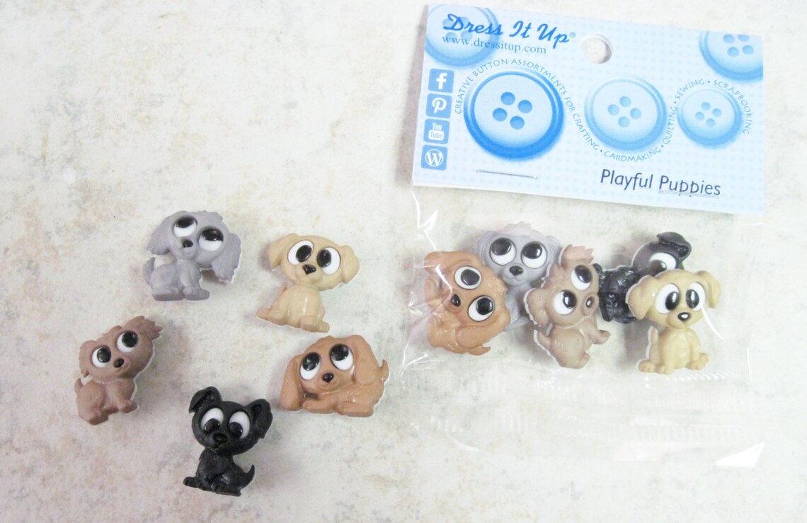 Playful Puppies Buttons Set of 5 - Etsy