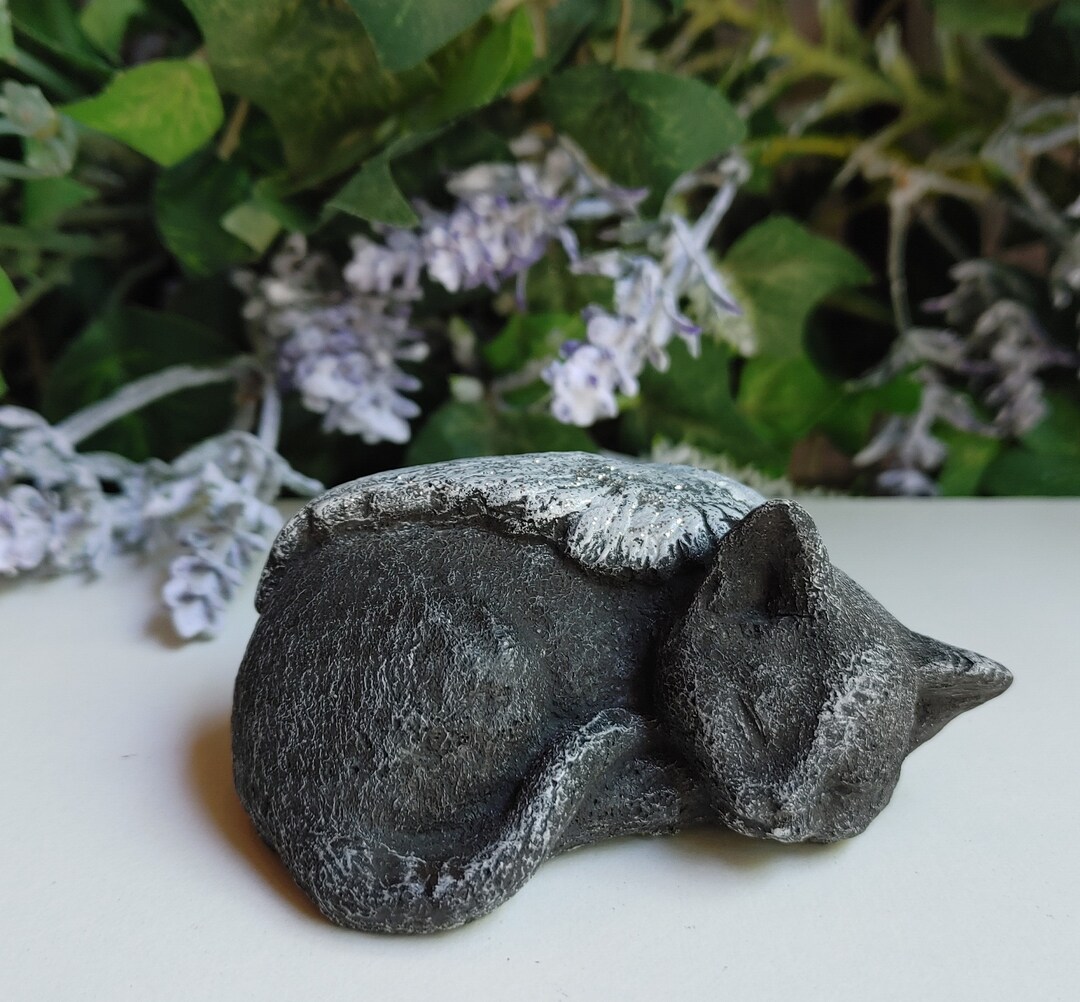 Concrete Angel Cat Statue: 6 Color Choices, Glitter Wings, Garden Decor ...