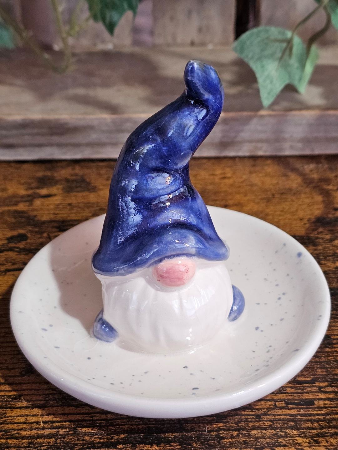 Stormy Blue Ceramic Gnome Ring Holder: Whimsical Trinket Dish - Etsy