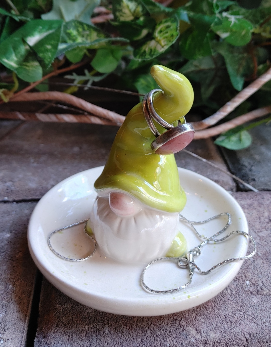 Apple Green Ceramic Gnome Ring Holder: Whimsical Trinket Dish - Etsy