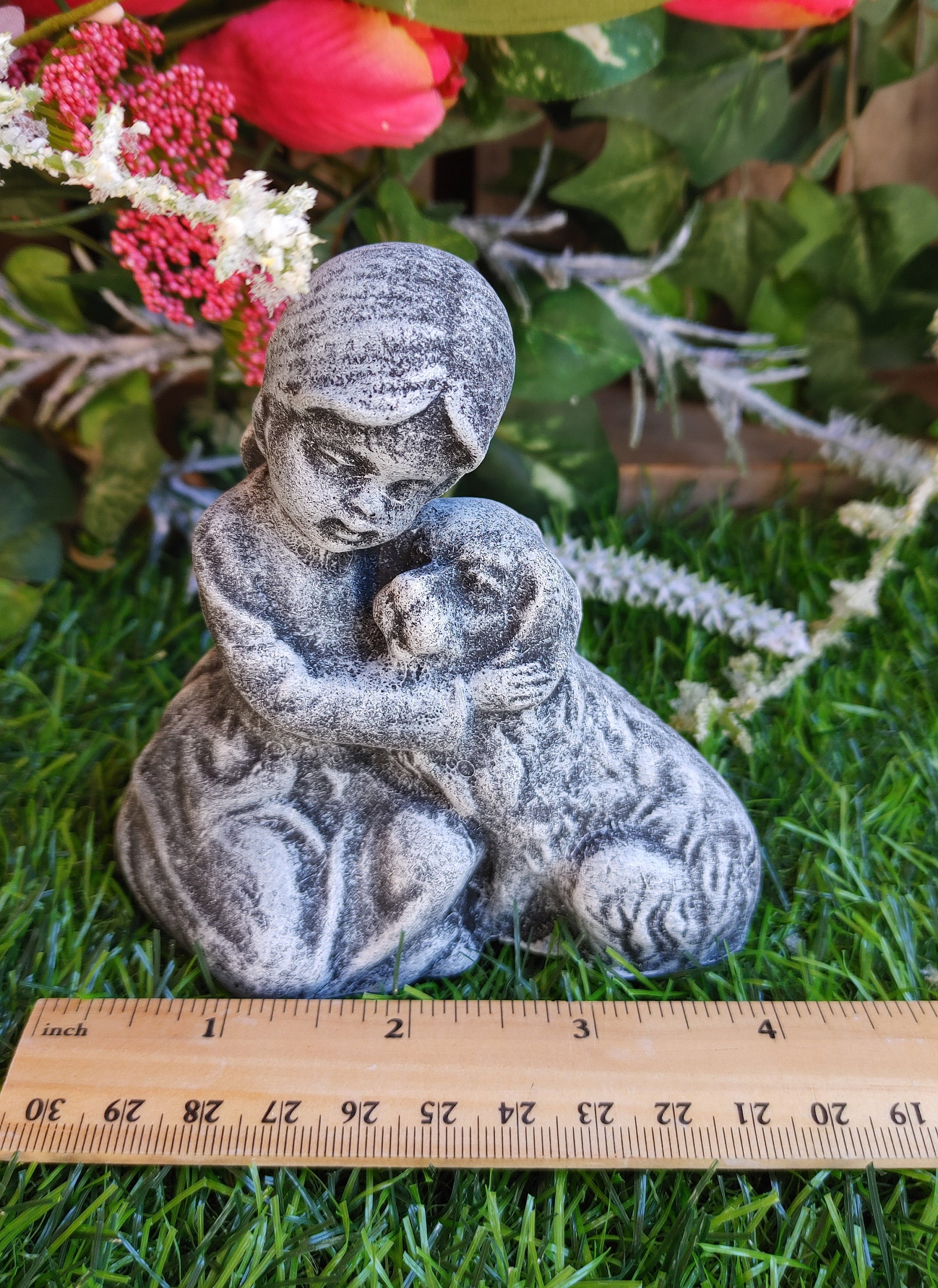 Handcrafted Concrete Girl and Dog Figurine: Garden Decor (4"x 4" X 3 ...