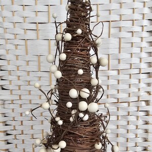 One 17 to 18" Grapevine Topiary Cone With Large White Pip Berry Balls ...