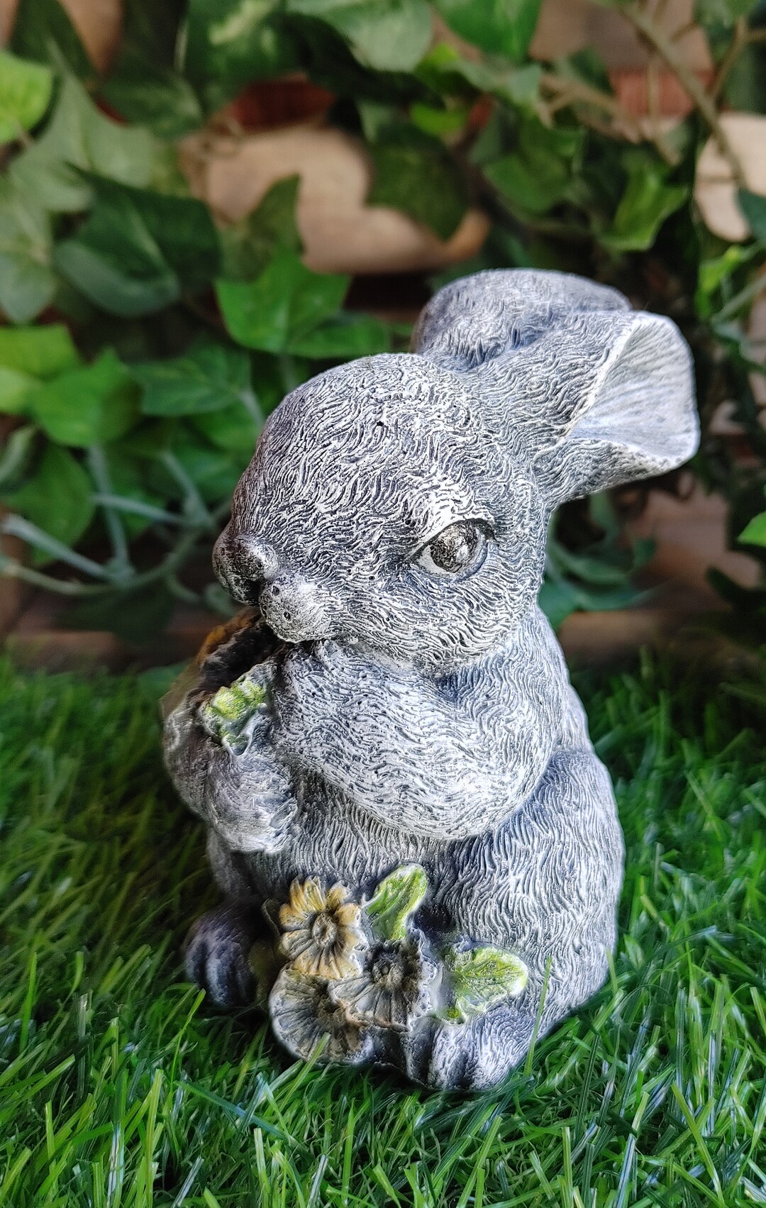 Small Bunny With Sunflowers, Concrete Bunny, Cement Figurine, Cement ...
