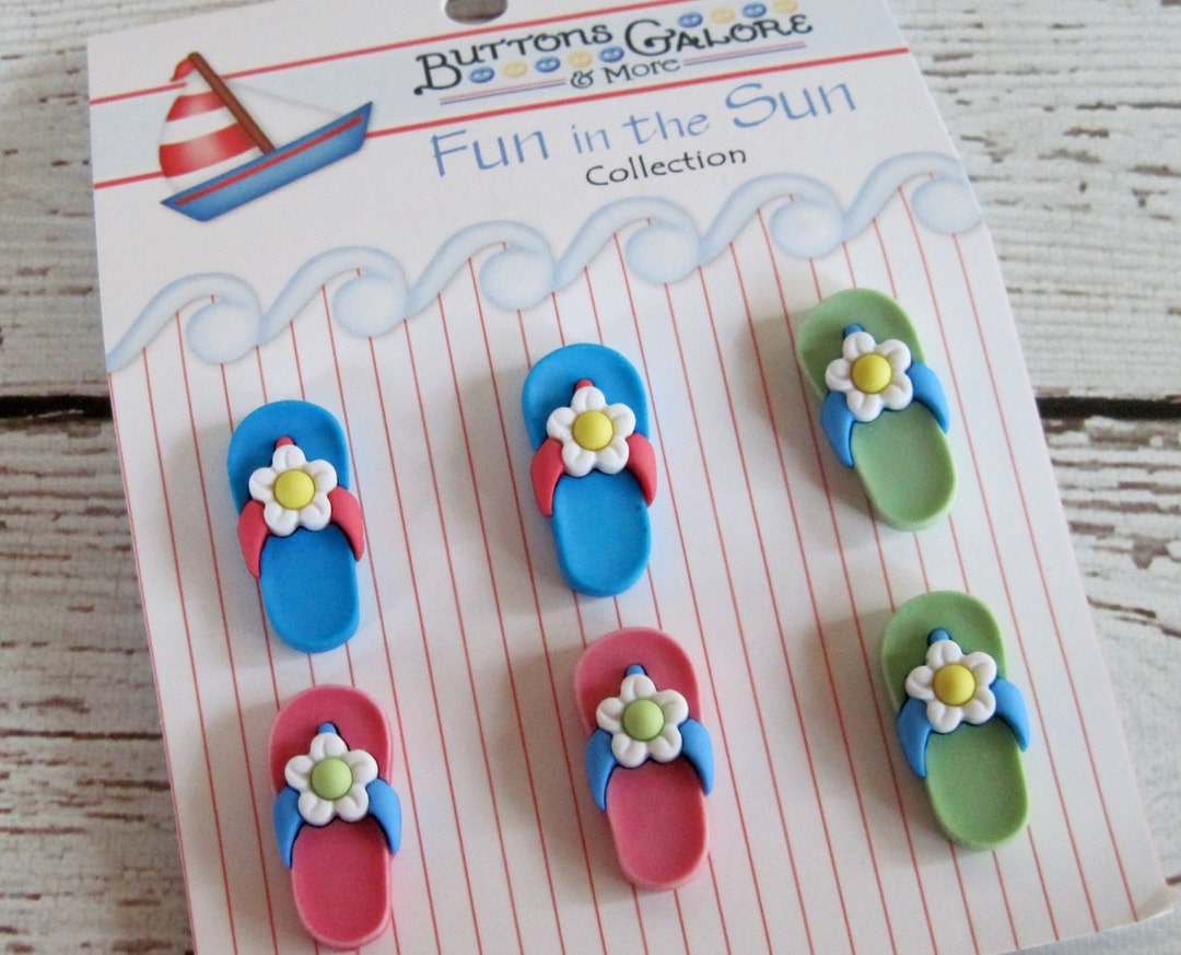 Flip Flops Buttons Galore Novelty Designer Buttons 6 Buttons on Card - Etsy