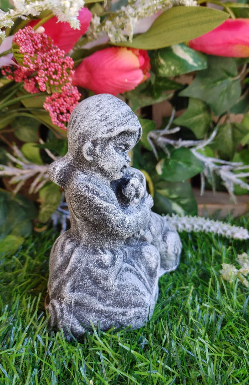 Handcrafted Concrete Girl and Dog Figurine: Garden Decor (4"x 4" X 3 ...