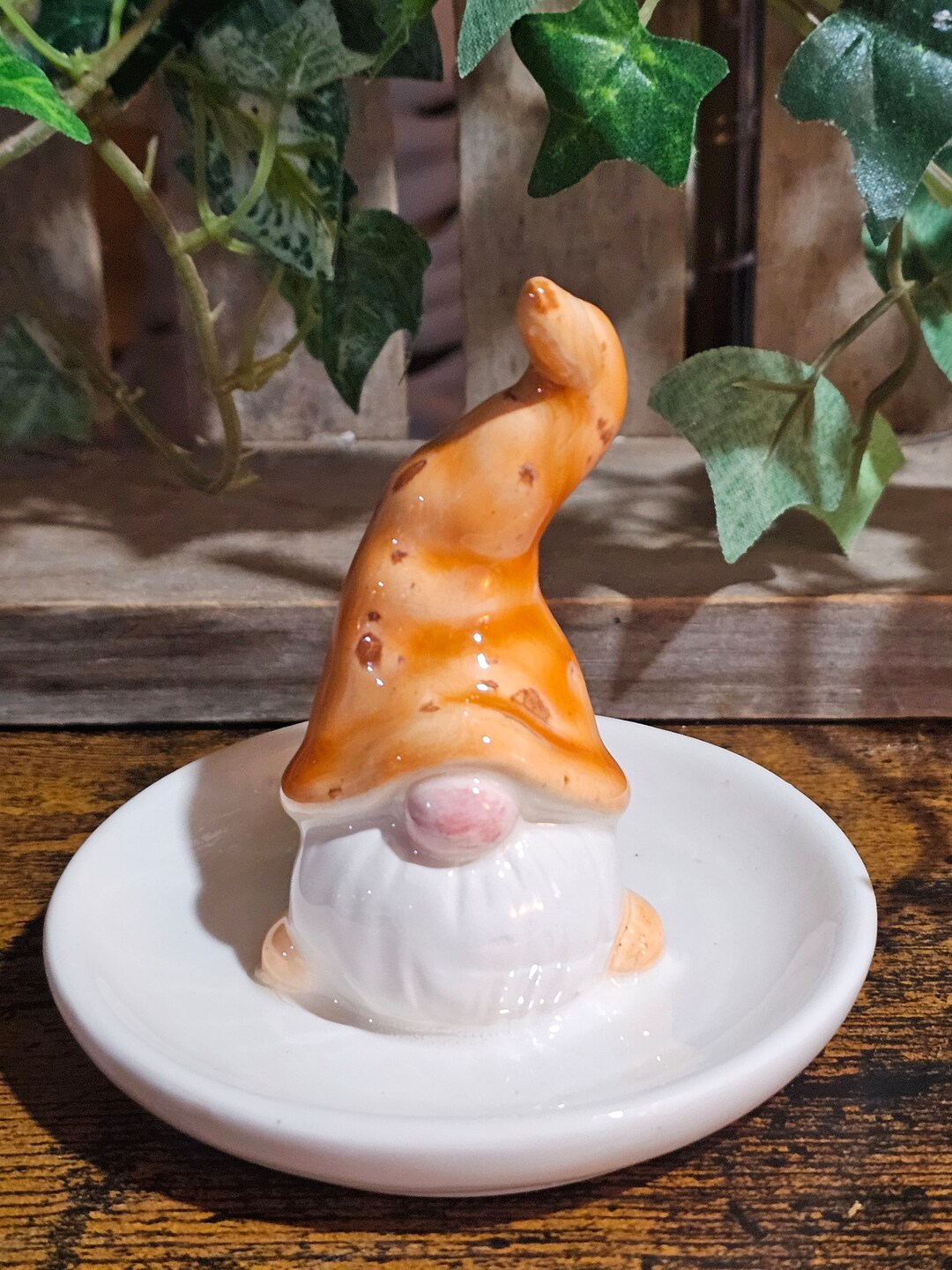 Orange With Dark Flecks Ceramic Gnome Ring Holder, Cactus Flower Glaze ...