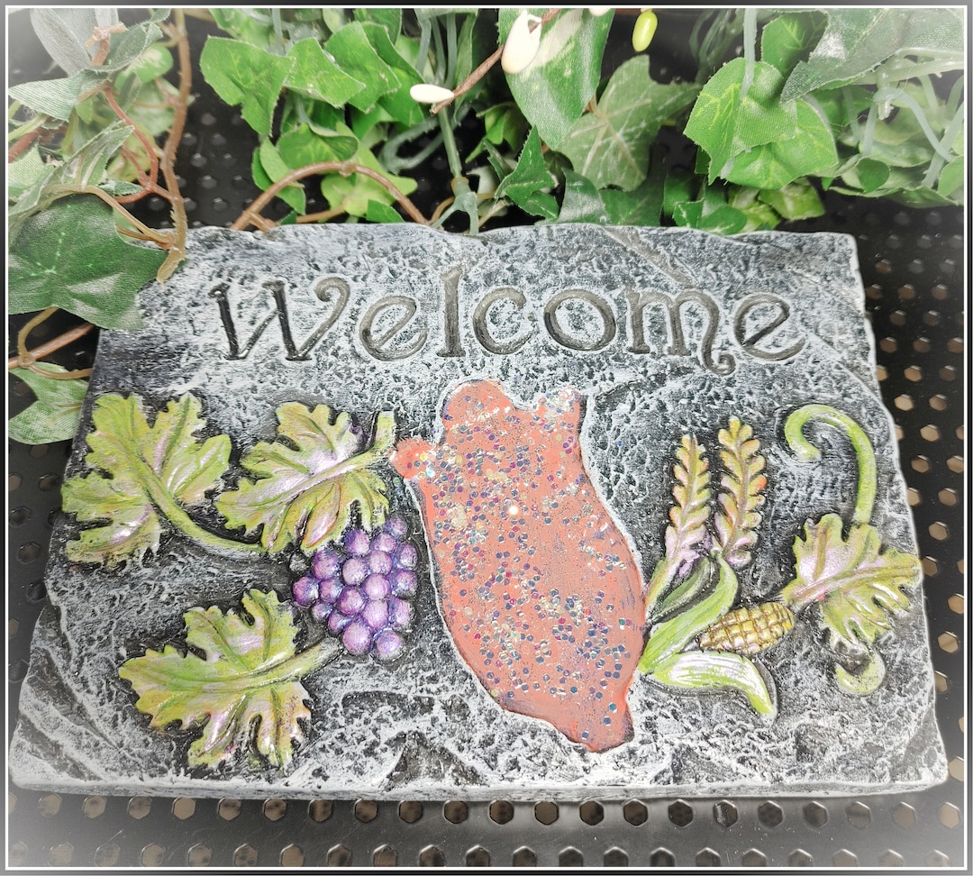 Handcrafted Concrete Welcome Plaque: Painted Floral Cement Sign - Etsy