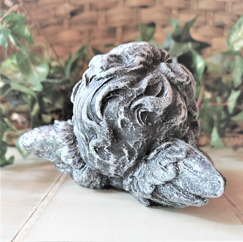 Hand-painted Concrete Cherub Figurine: Garden Memorial Decor - Etsy